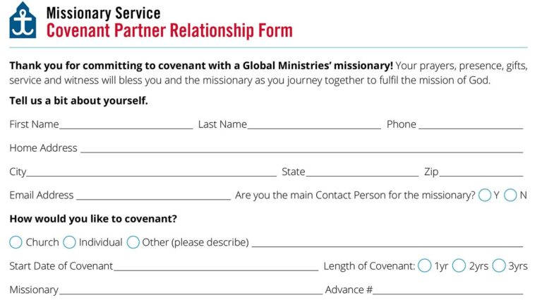 Covenant Partner Relationship Form | Global Ministries