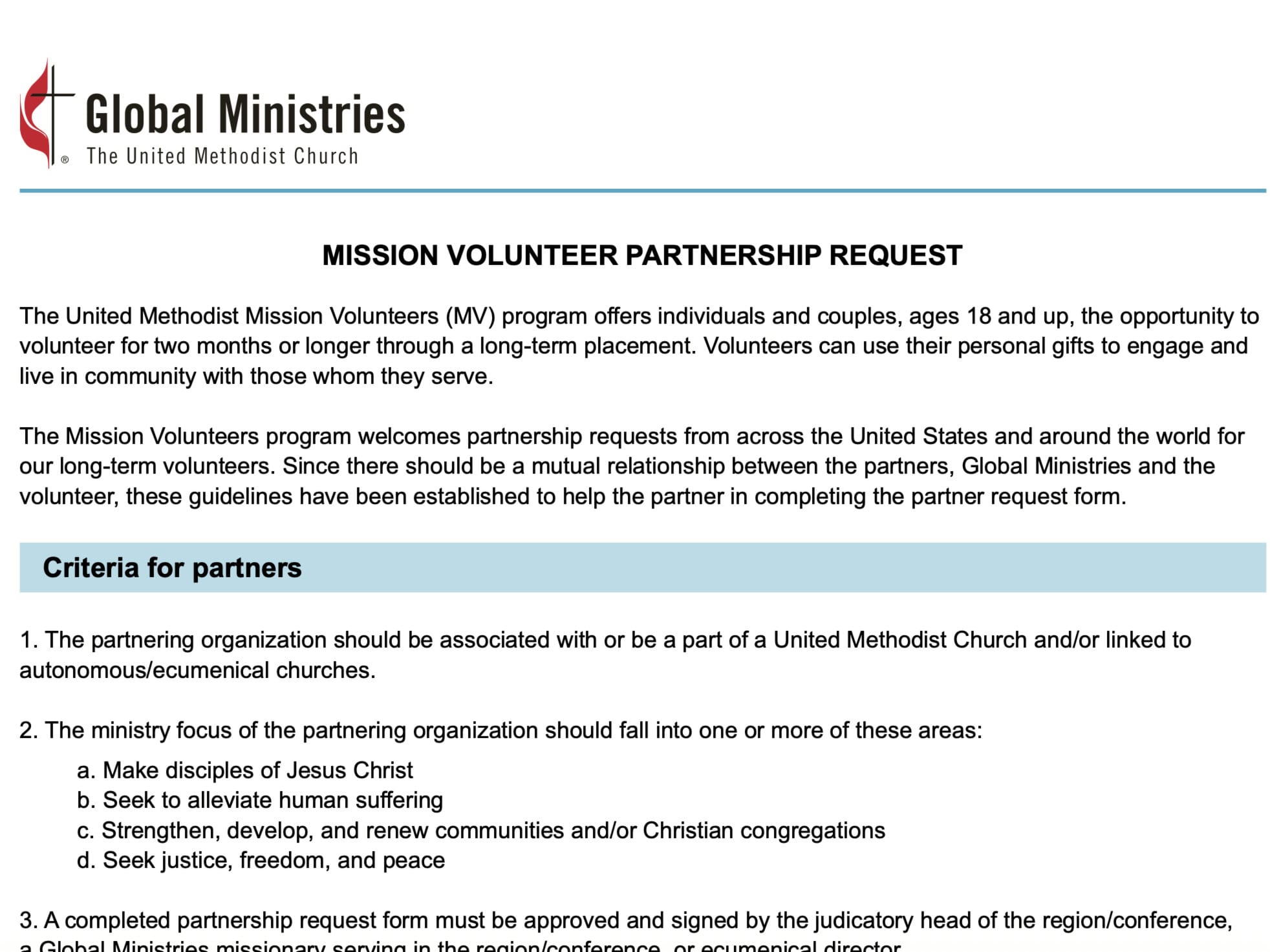 Mission Volunteer Partner Request Form | Global Ministries